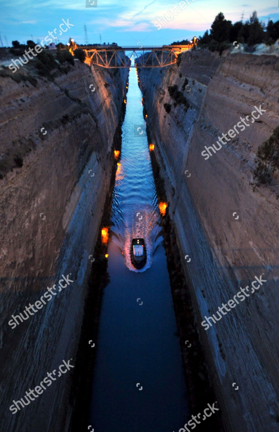 View Corinth Canal By Night Seen Editorial Stock Photo - Stock Image ...