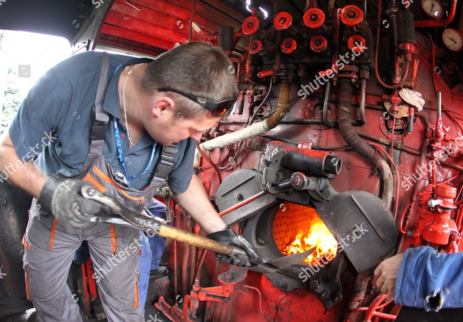 Train Fireman Shovels Coal Into Boiler Editorial Stock Photo - Stock ...