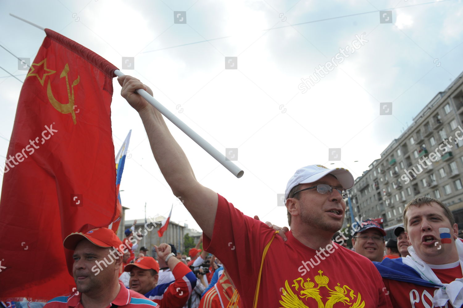 Russian Supporter Waves Flag Former Soviet Editorial Stock Photo ...