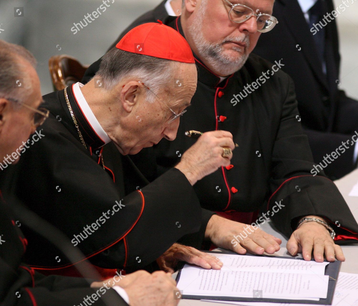 Cardinal Camillo Ruini Signs Documents During Editorial Stock Photo ...
