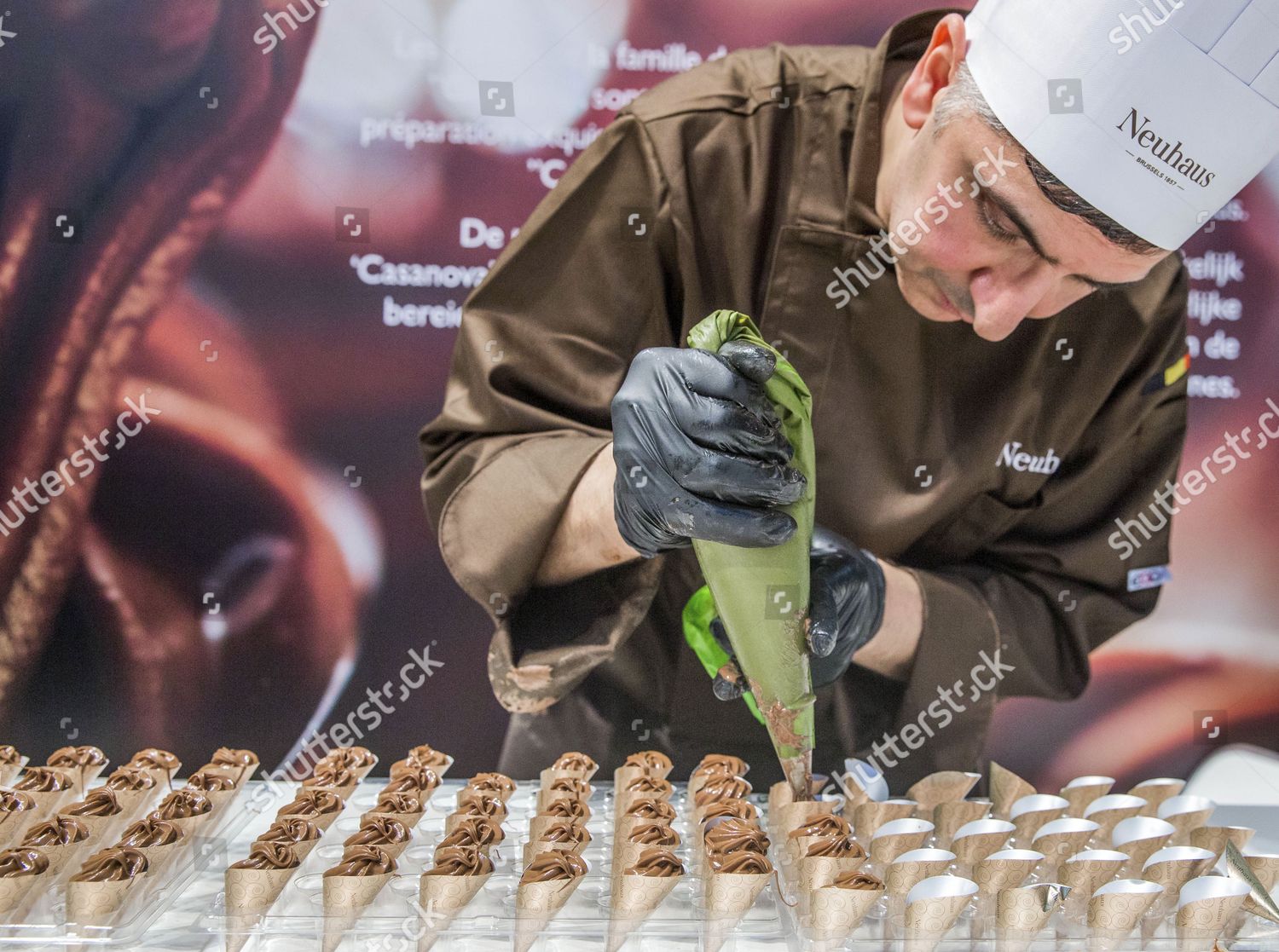 Chocolatier Fills Cornets Chocolate On Display Editorial Stock Photo ...