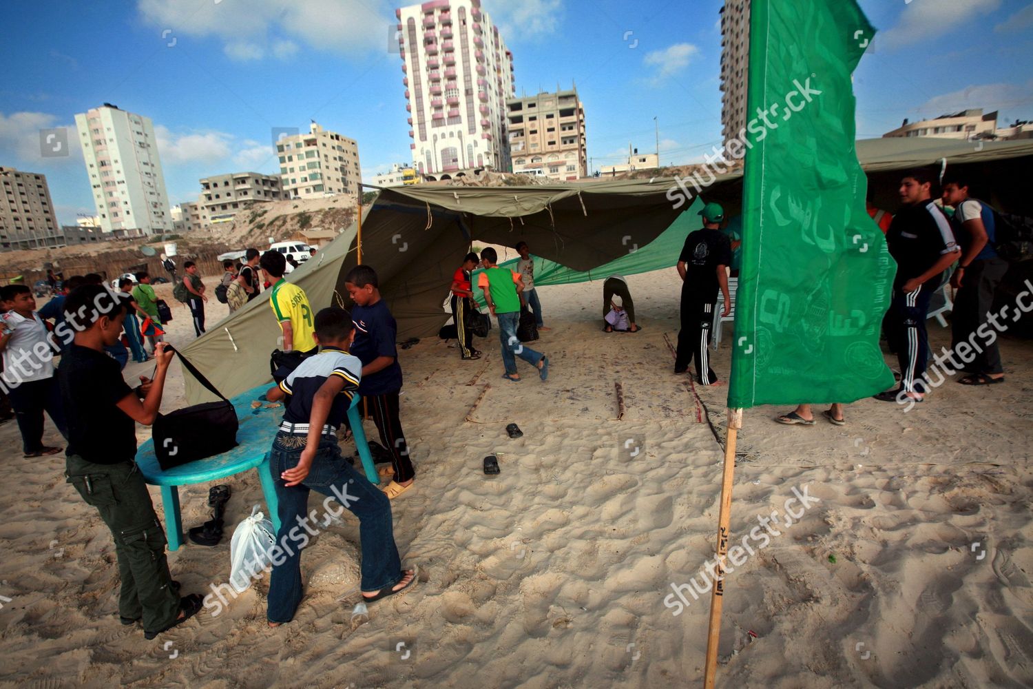 Palestinian Youths Set Tent On Beach Editorial Stock Photo - Stock ...