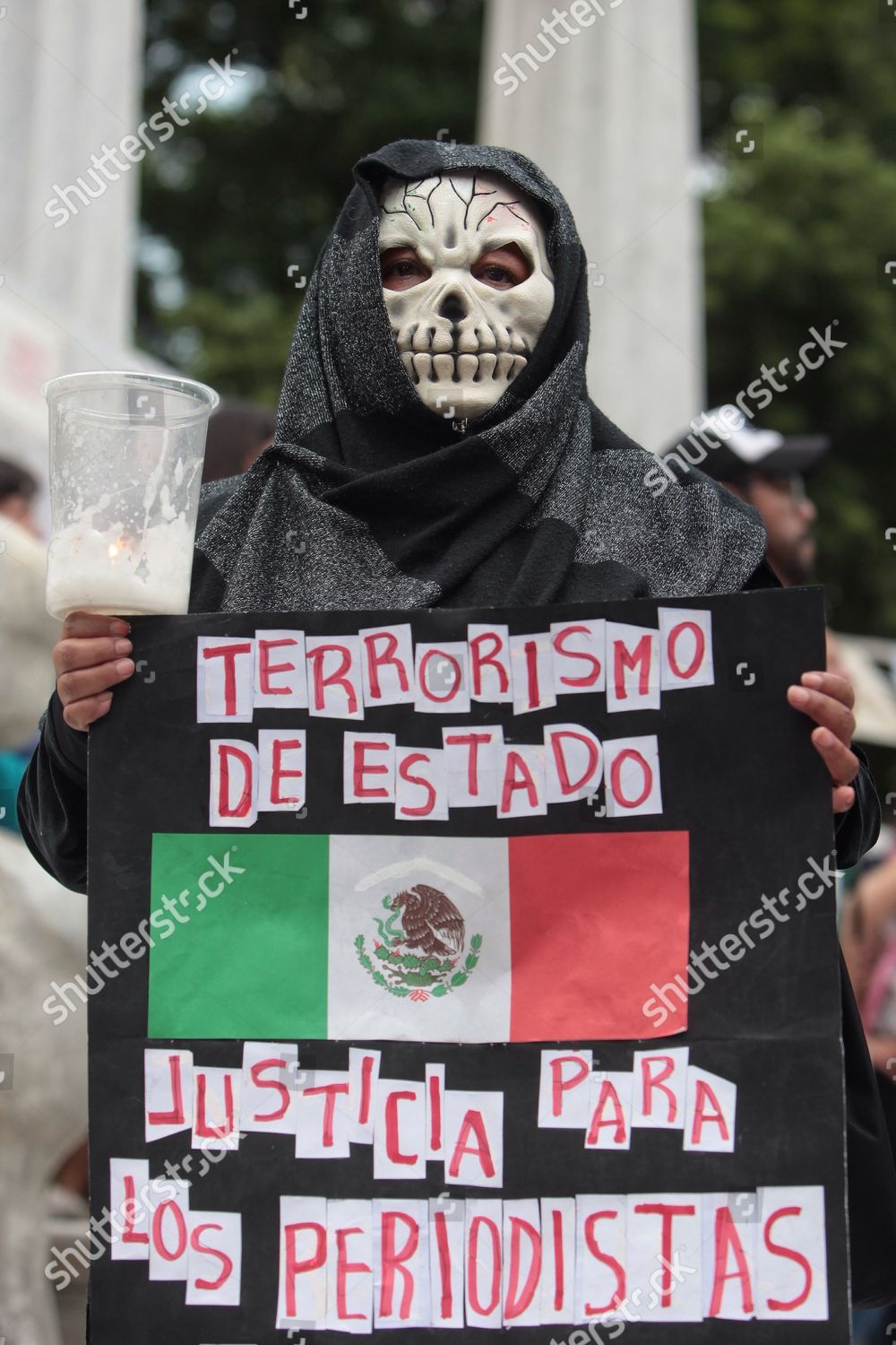 Woman Wearing Skull Mask Holds Placard Editorial Stock Photo - Stock ...