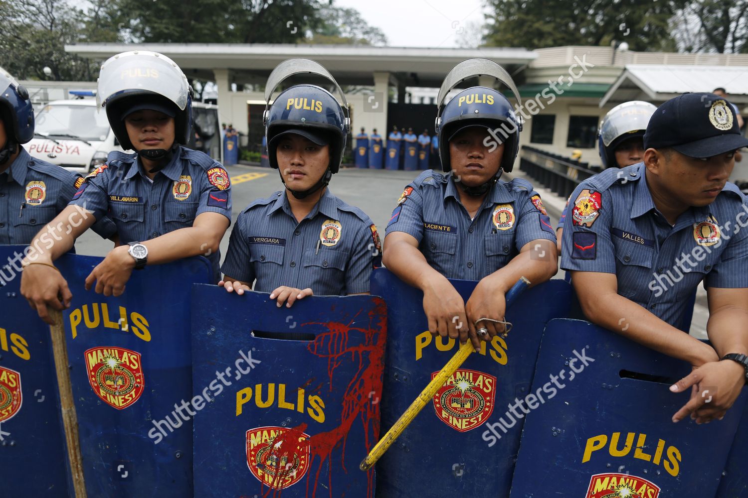 Filipino Policemen Stand Guard Students Led Editorial Stock Photo ...