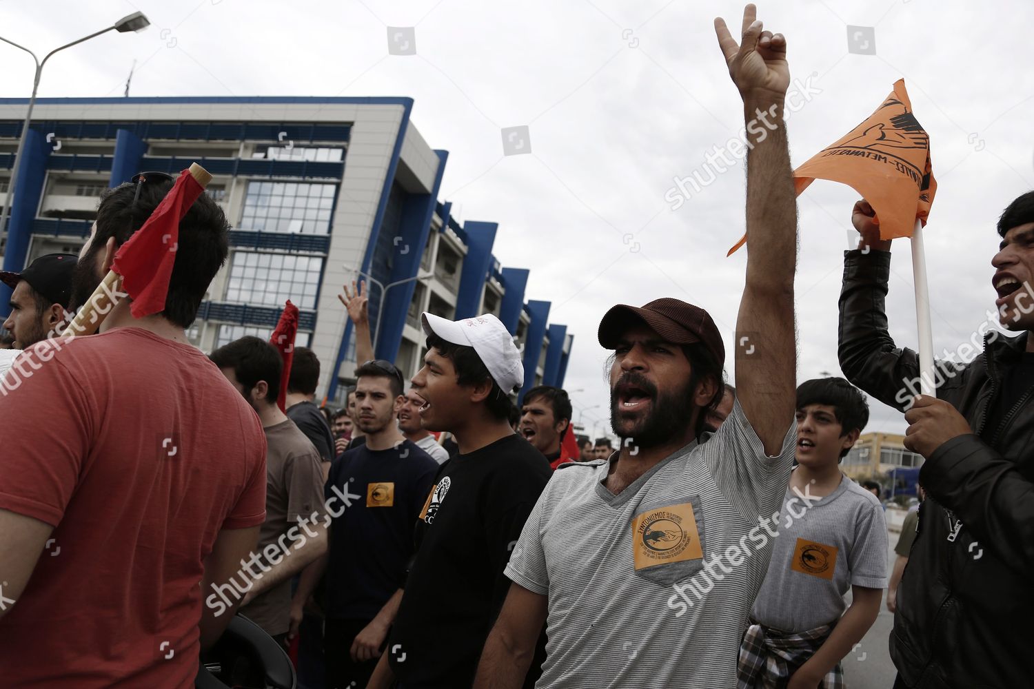 Refugees Migrants Shout Slogans They Take Editorial Stock Photo - Stock ...