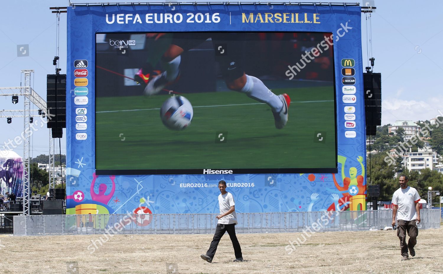 Workers Walk Front Giant Screen Uefa Editorial Stock Photo - Stock ...
