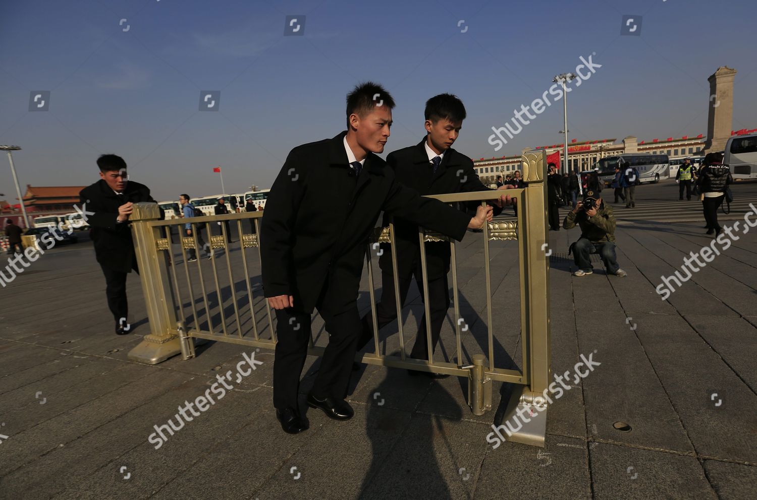 Chinese Security Officers Set Barriers After Editorial Stock Photo ...