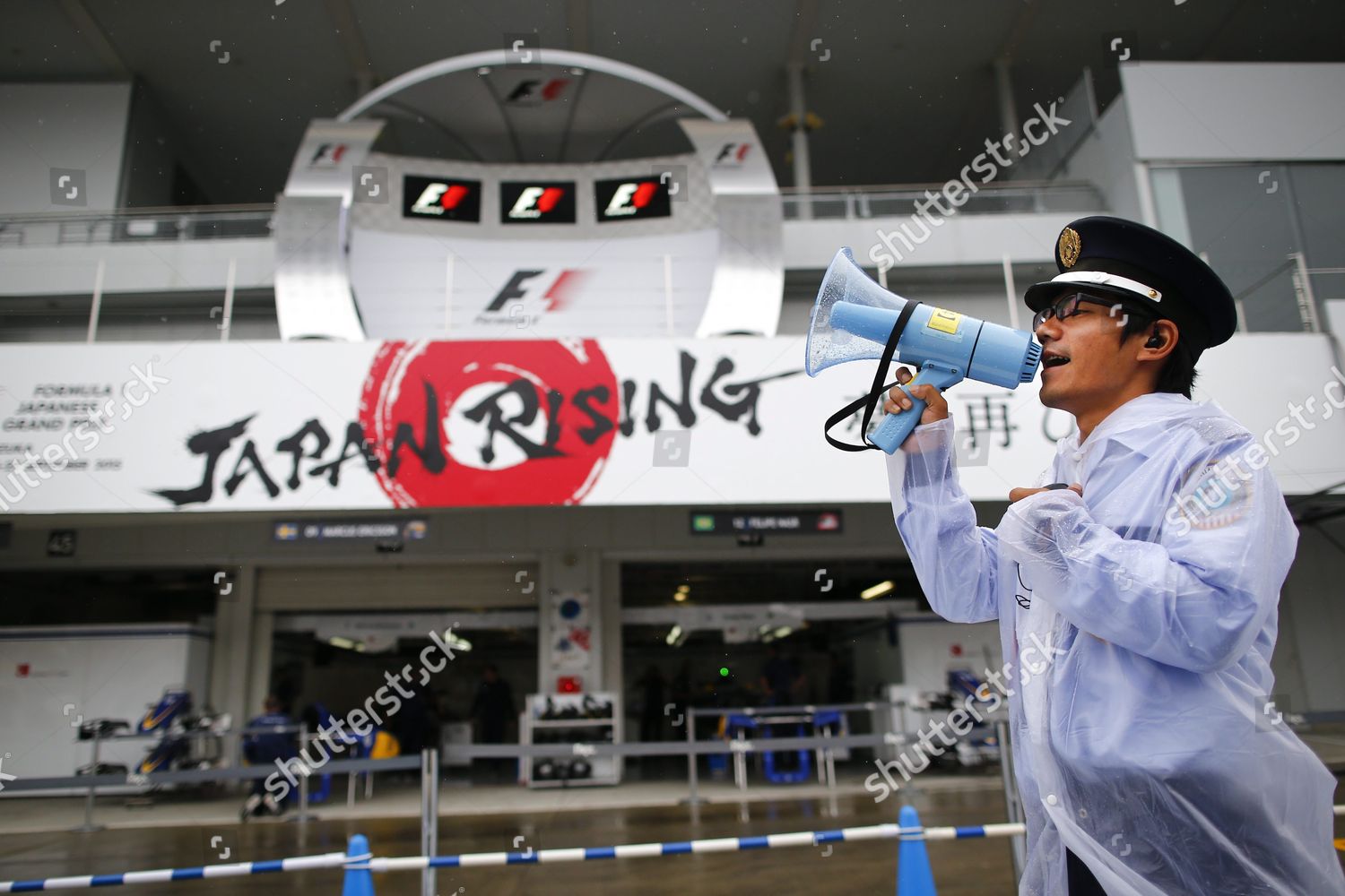 Japanese Security Guard Uses Megaphone Direct Editorial Stock Photo ...