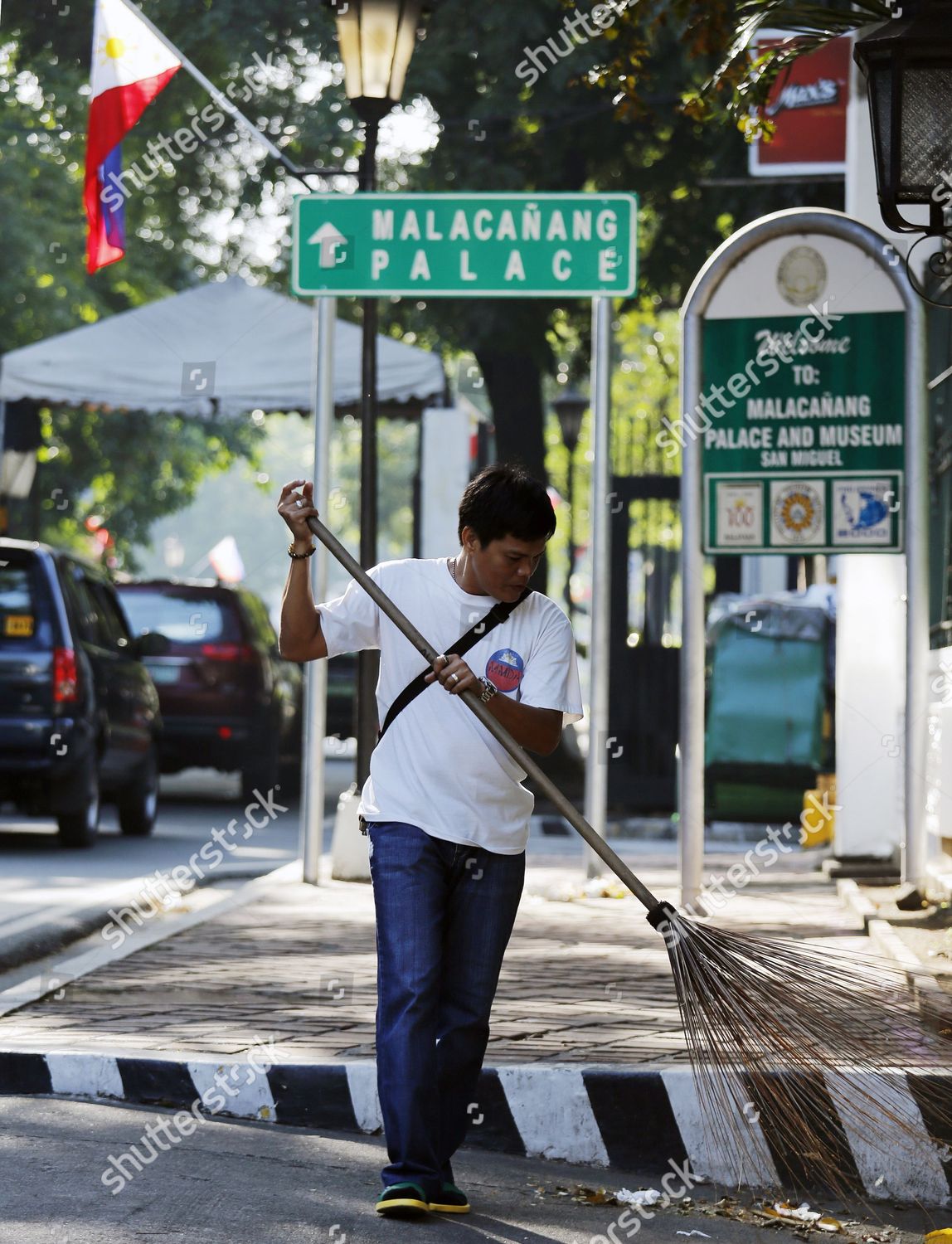 Filipino Government Worker Sweeps Along Road Editorial Stock Photo ...