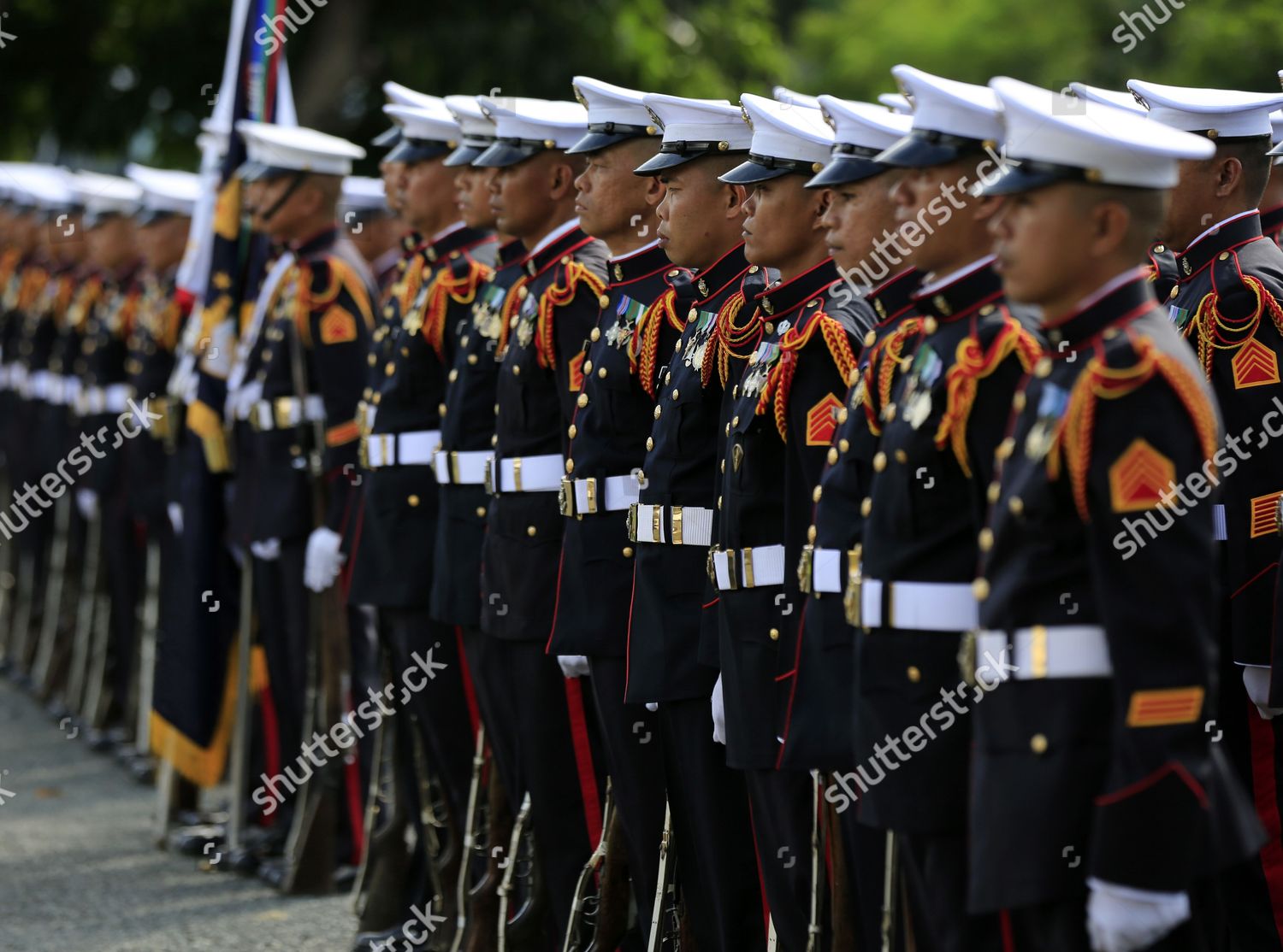 Filipino Marine Soldiers Stand Attention During Editorial Stock Photo ...