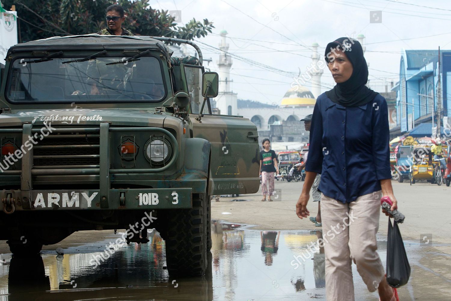 Filipino Villager Walks Next Soldiers Conducting Editorial Stock Photo ...
