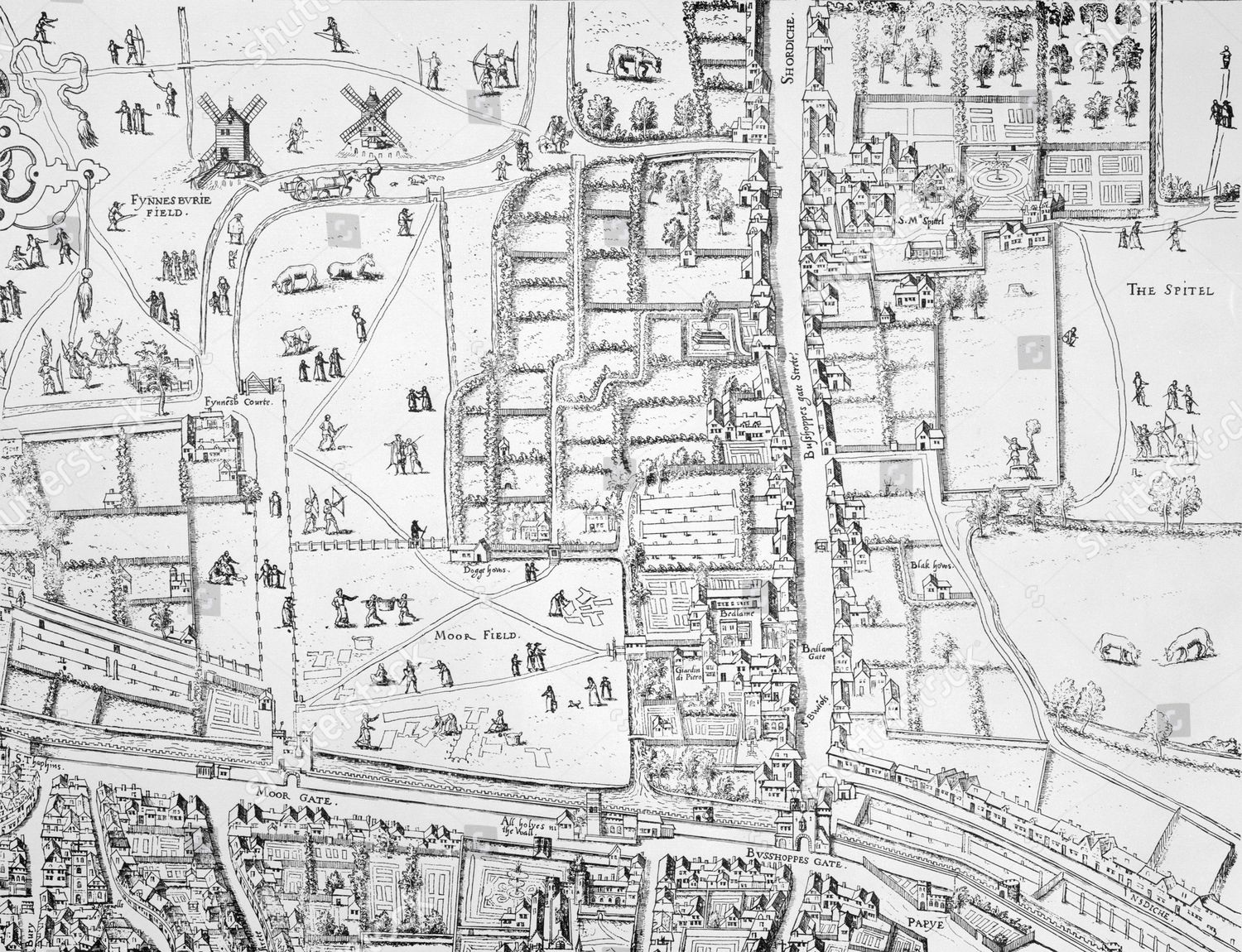 Moorfields London England Copperplate Map 1559 Editorial Stock Photo ...