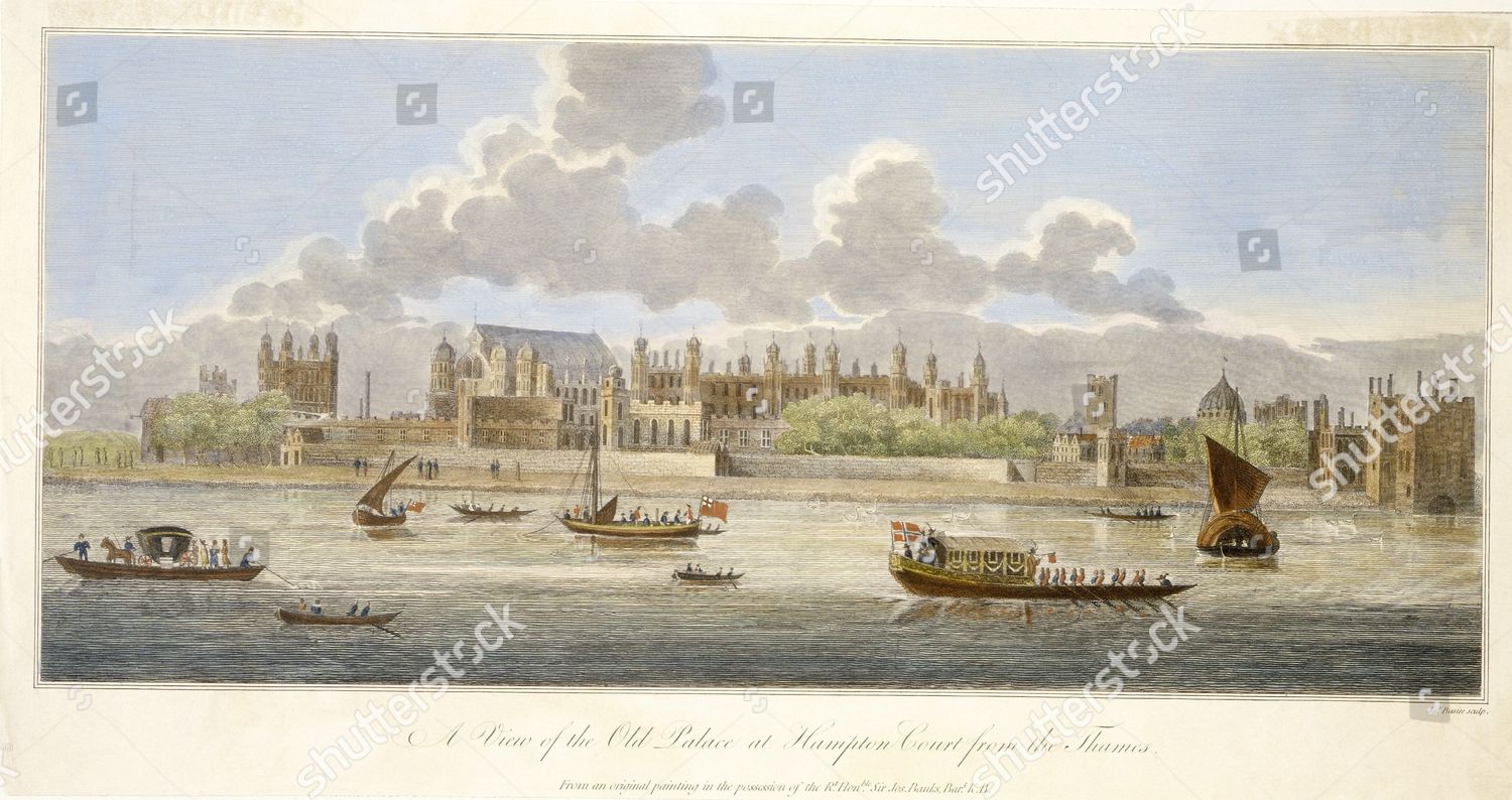 Old Palace Hampton Court Thames Engraving Editorial Stock Photo - Stock ...
