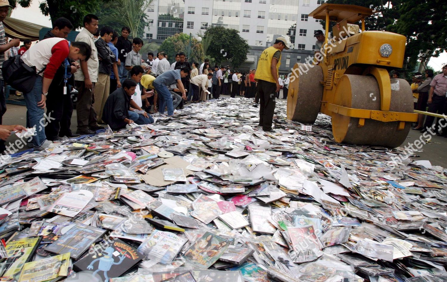 Indonesian Officers Destroy Pirated Cds Dvds Editorial Stock Photo ...