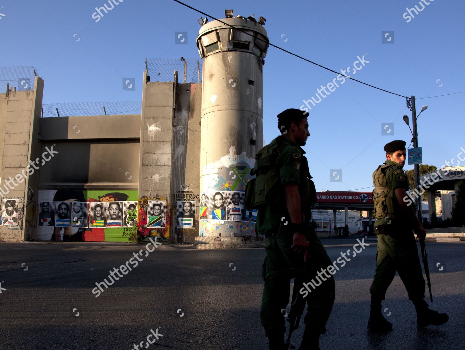 Palestinian Police Pass Israeli Guard Tower Editorial Stock Photo ...