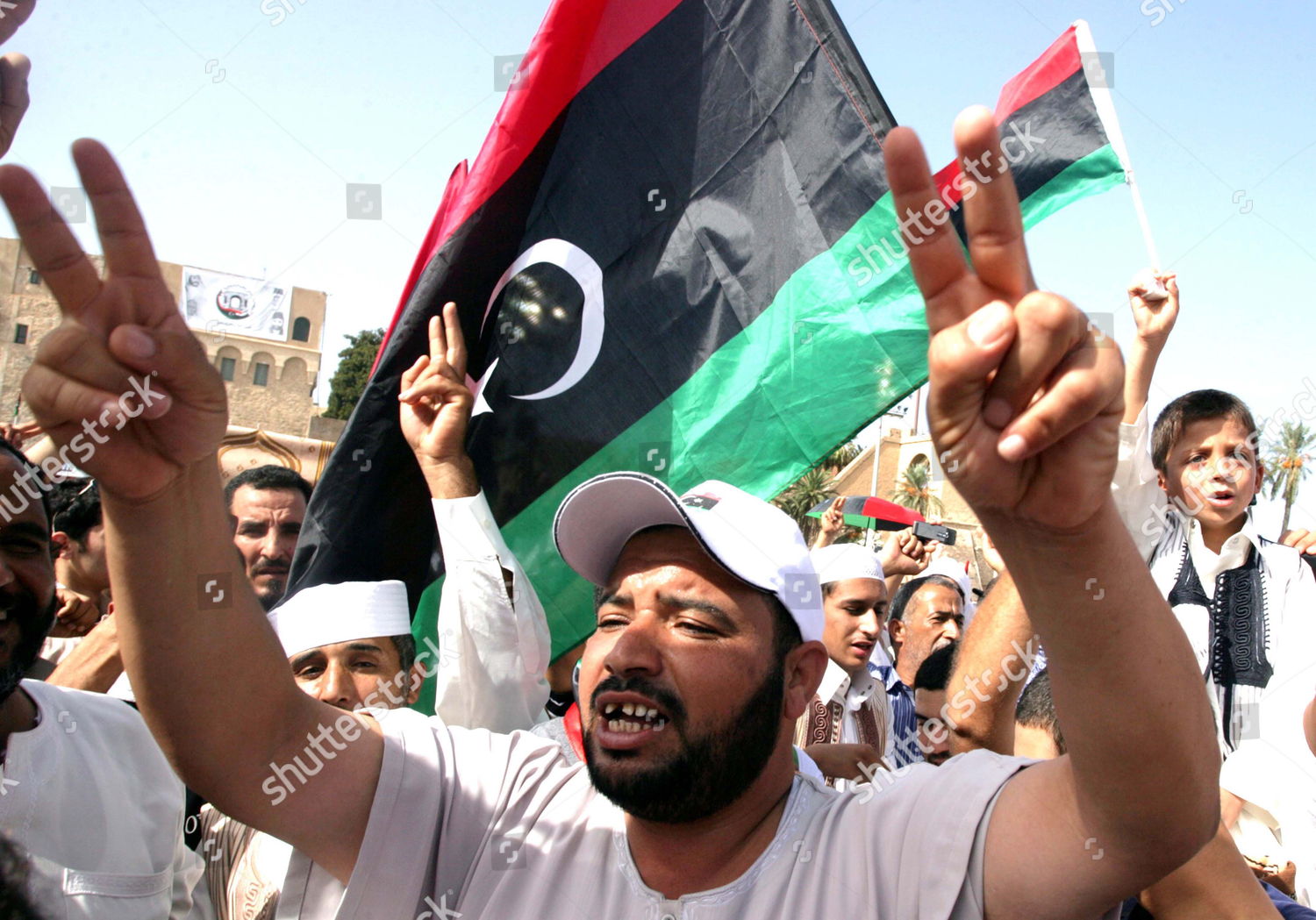 Libyan Man Flashes Victory Sign While Editorial Stock Photo - Stock ...