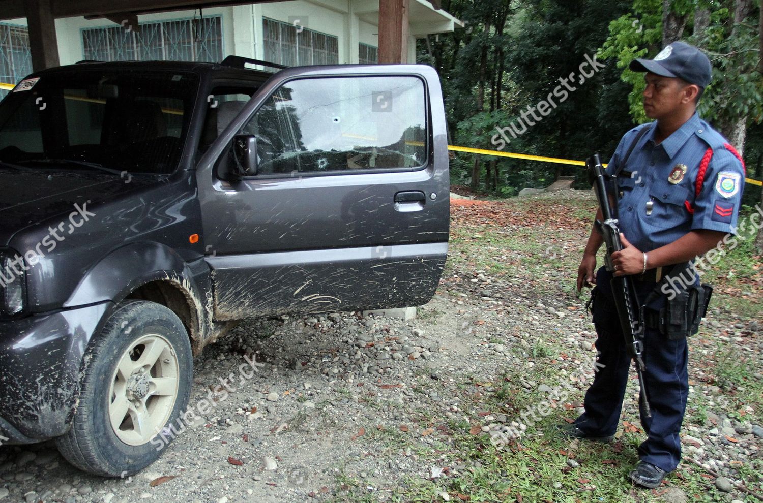 Philippine Police Officer Keeps Watch On Editorial Stock Photo - Stock ...