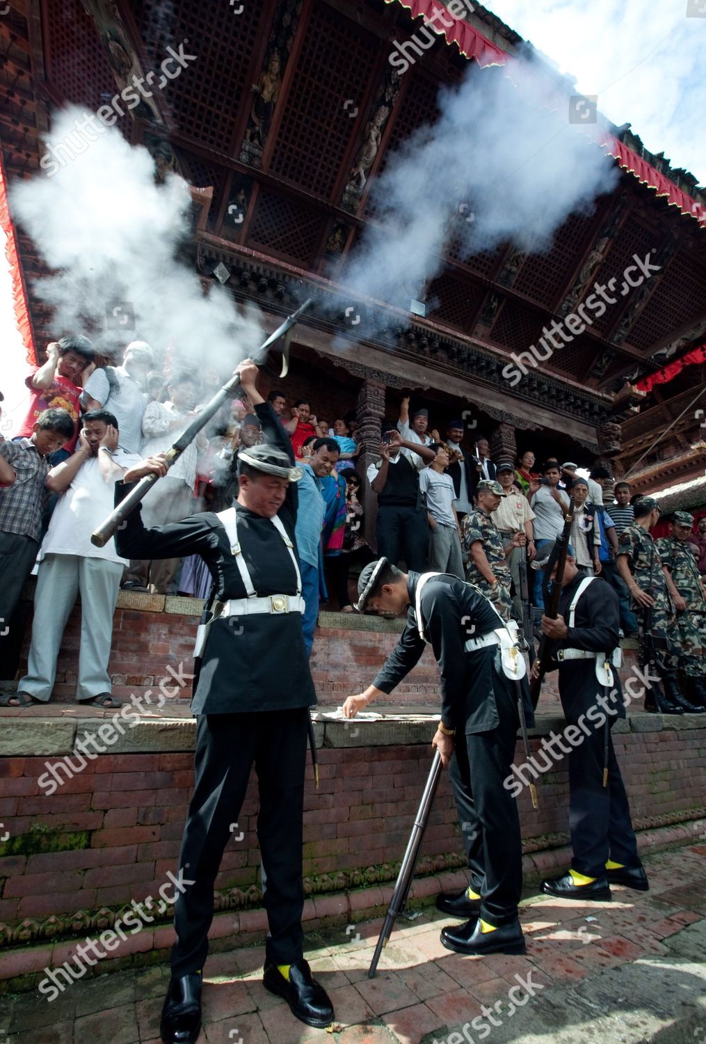 Nepalese Soldiers Fire Gun While Group Editorial Stock Photo - Stock ...