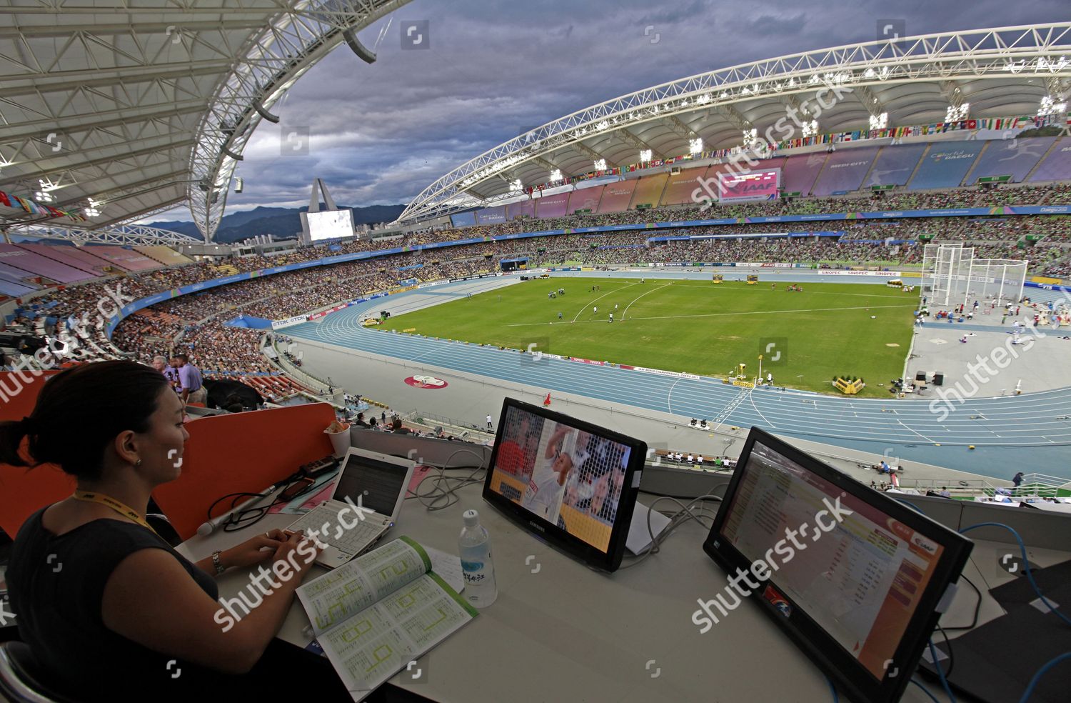 Journalist Works Media Tribune Stadium During Editorial Stock Photo ...