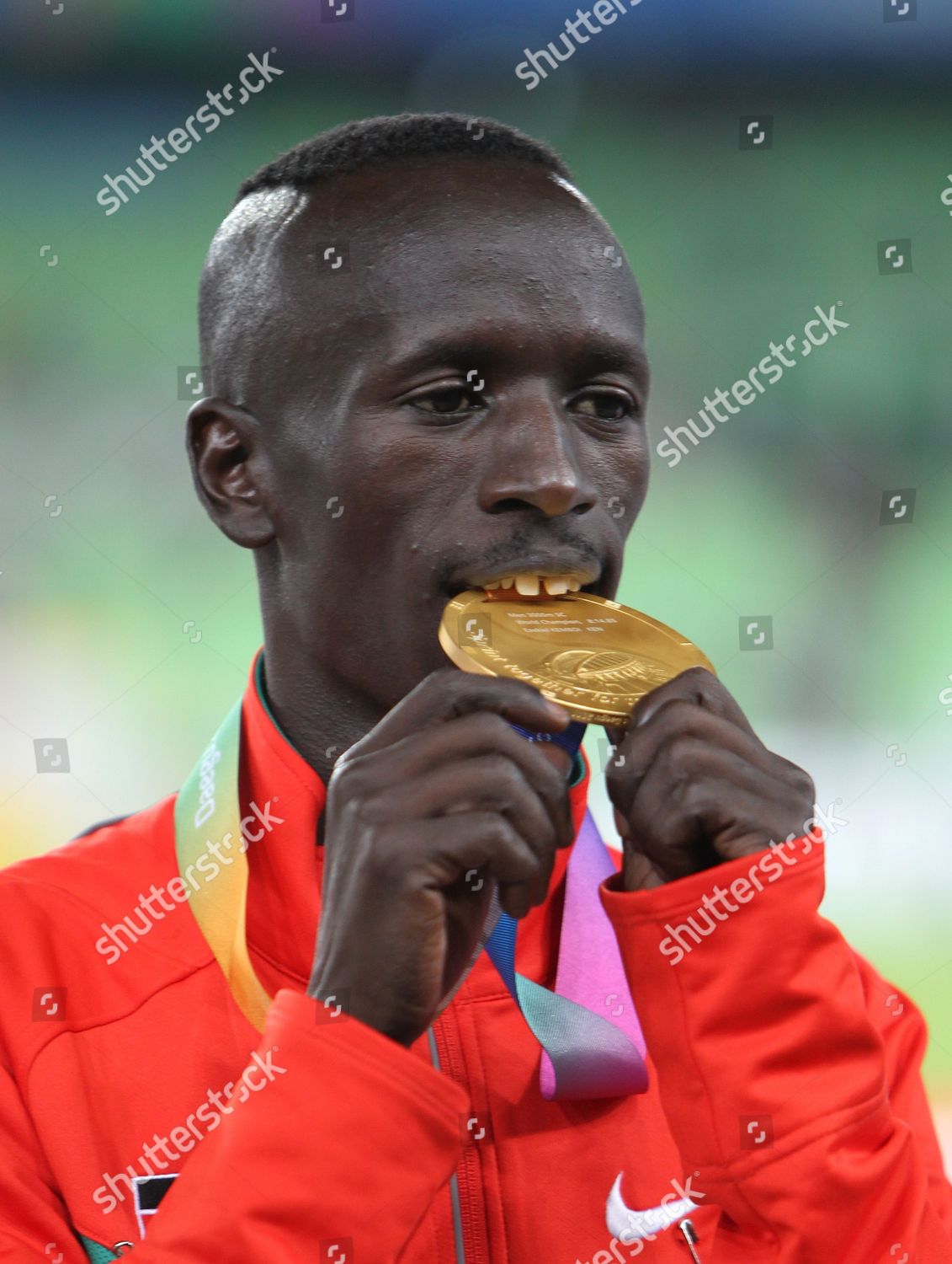 Gold Medalist Ezekiel Kemboi Kenya Bites Editorial Stock Photo - Stock ...