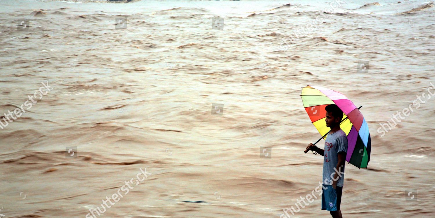Indian Man Watches Raging River Tawi Editorial Stock Photo - Stock ...