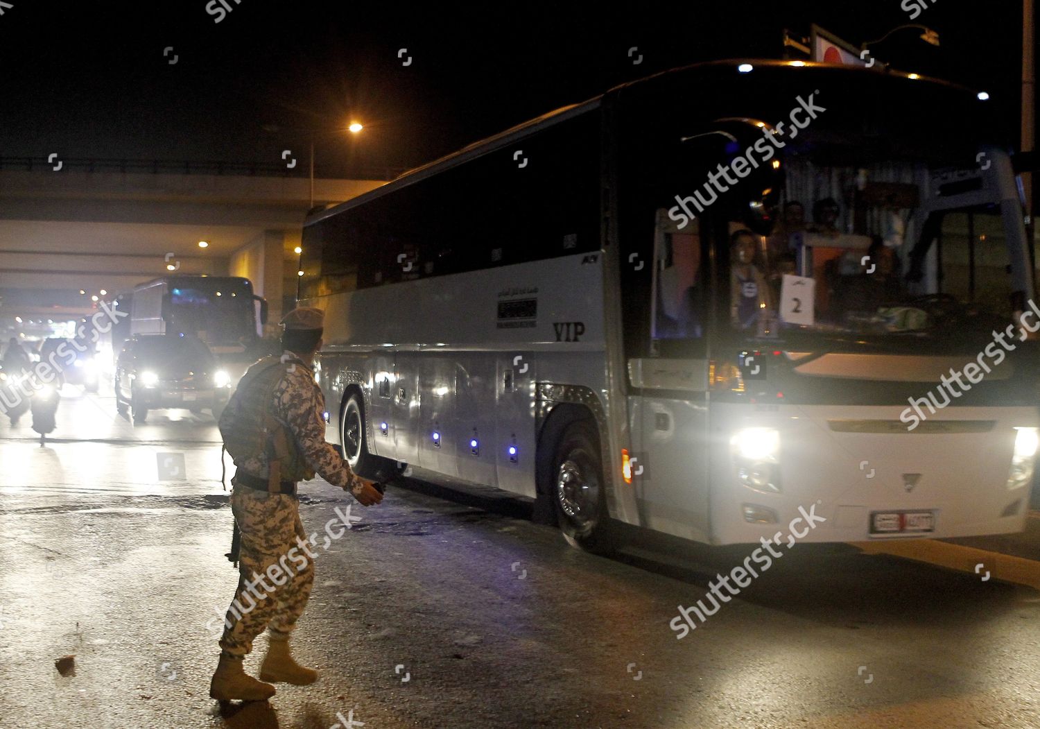 Lebanese Soldier Stands Guard Convoy Buses Editorial Stock Photo ...