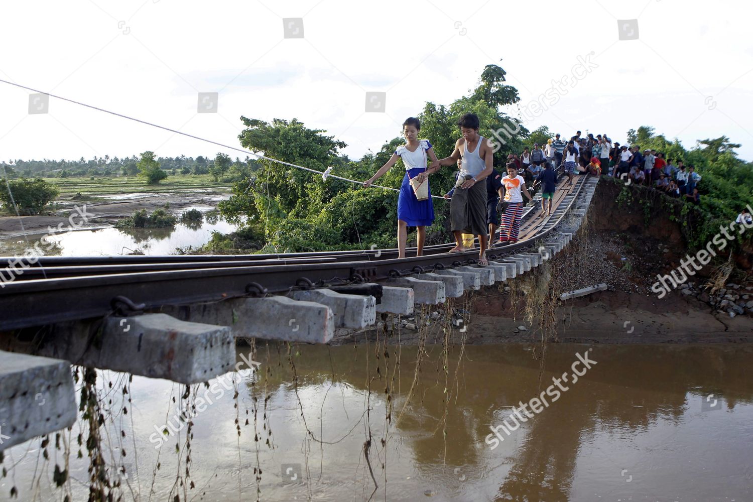 People Walk Broken Bridge Damaged By Editorial Stock Photo - Stock ...