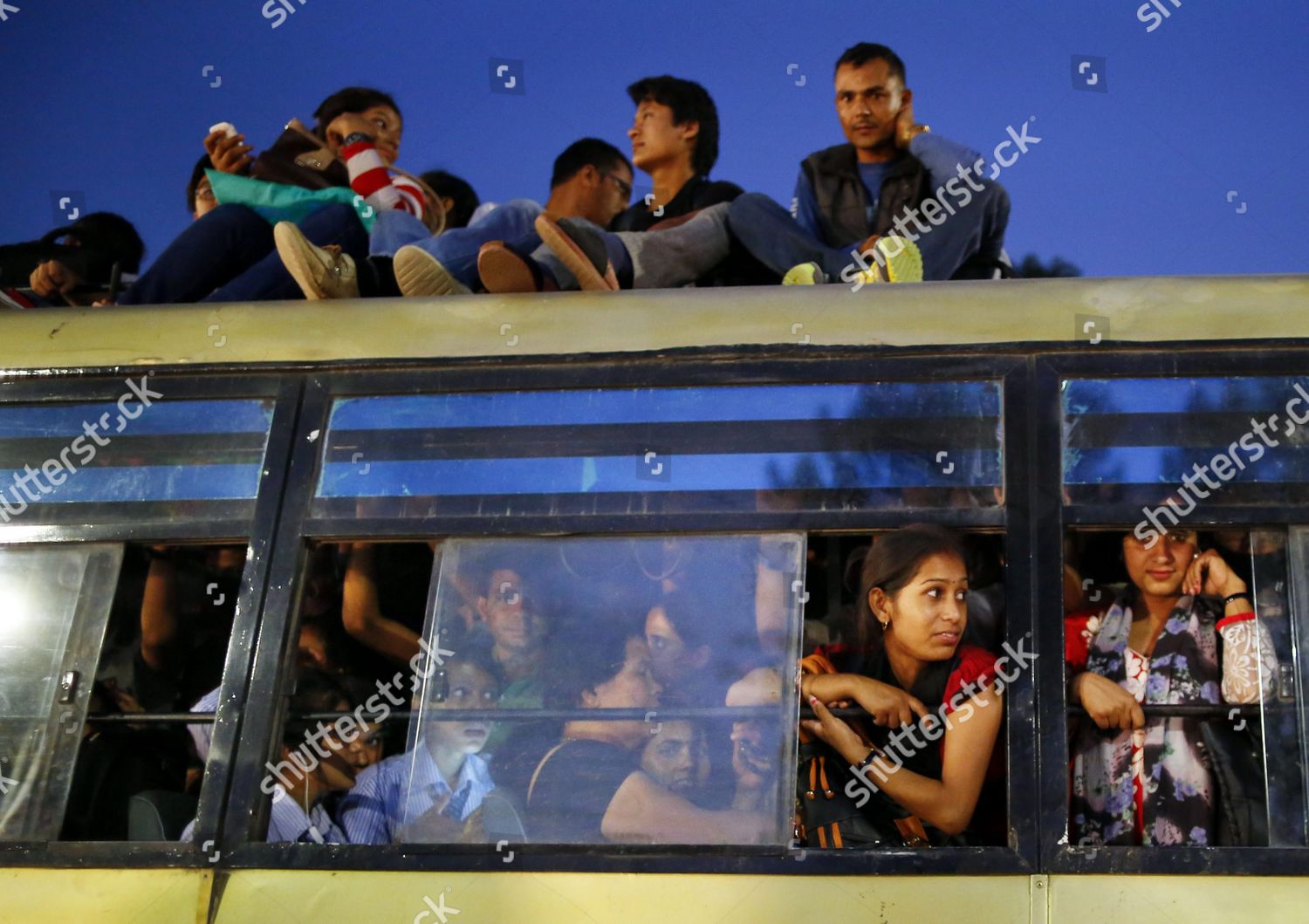 Nepalese People Ride Atop Overcrowded Bus Editorial Stock Photo - Stock ...
