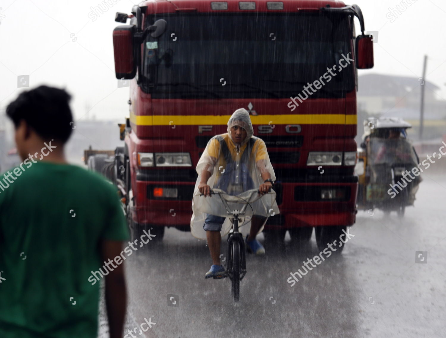 Filipino Rides Bicycle During Downpour Manila Editorial Stock Photo ...