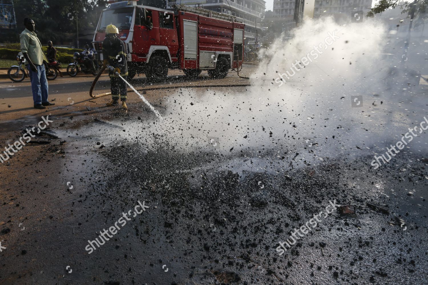 Firefighters Remove Burning Barricade Set By Editorial Stock Photo ...