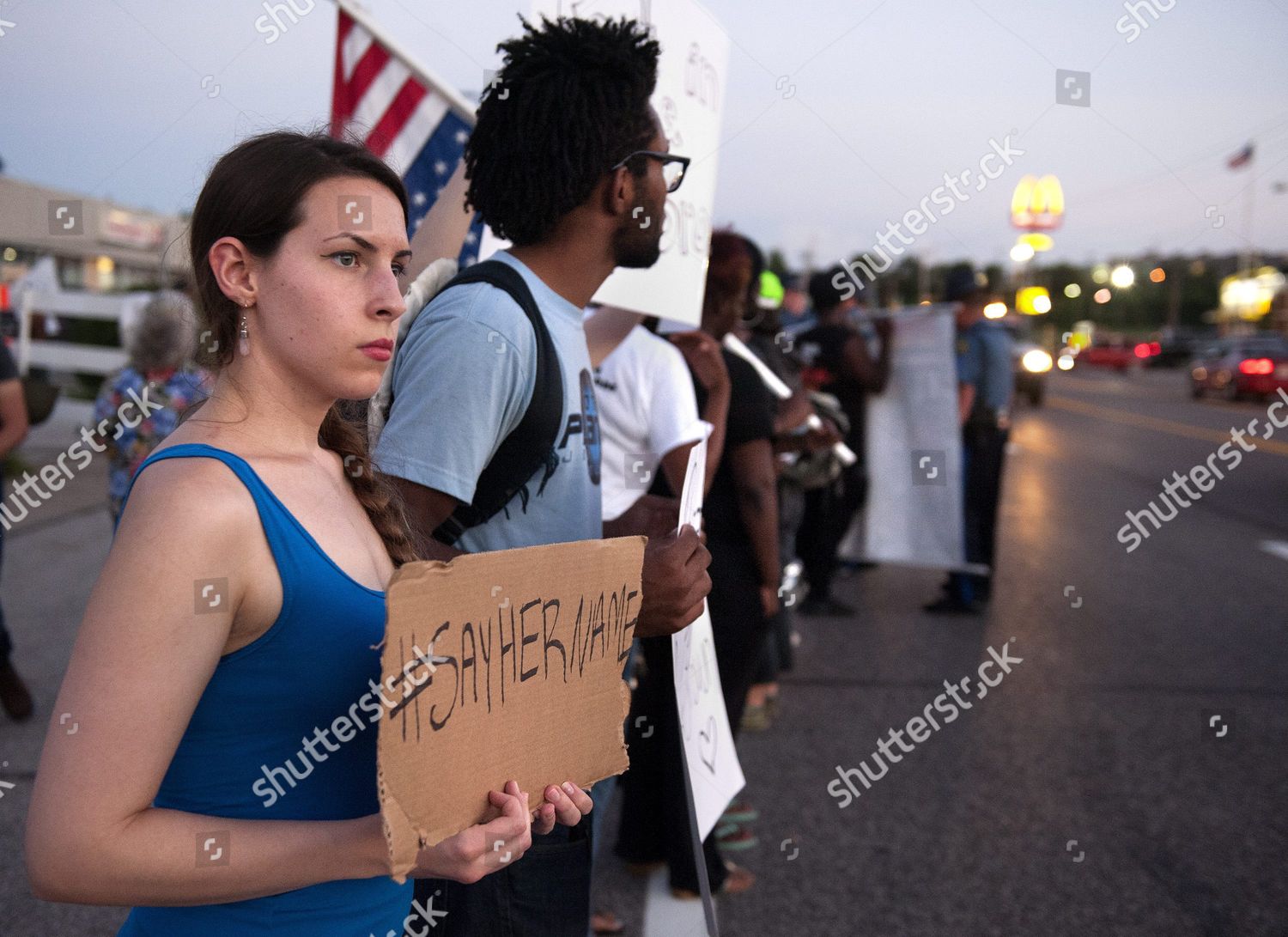 Protesters Line West Florissant Avenue Mark Editorial Stock Photo ...