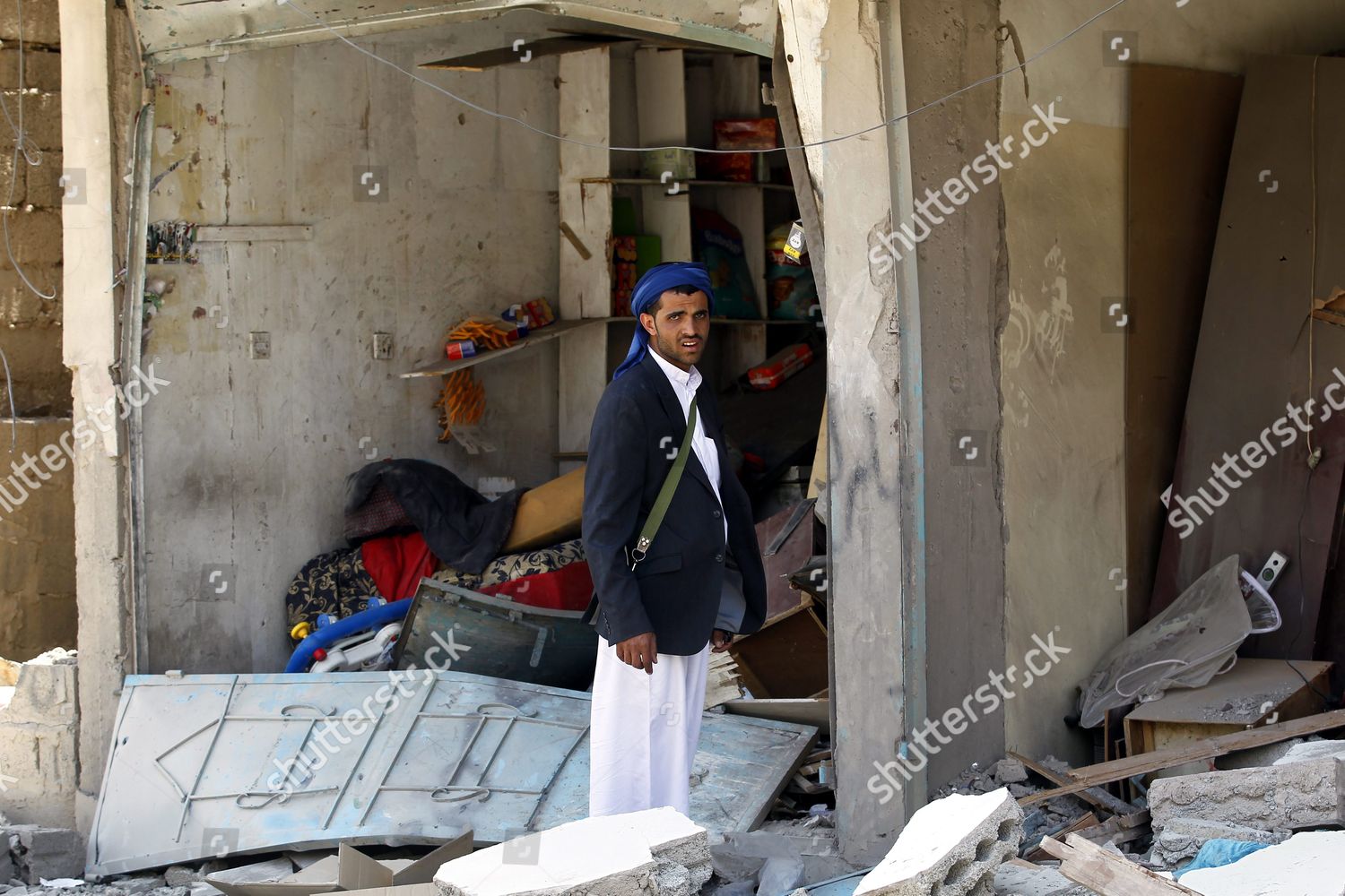 Yemeni Man Stands Amid Rubble House Editorial Stock Photo - Stock Image ...