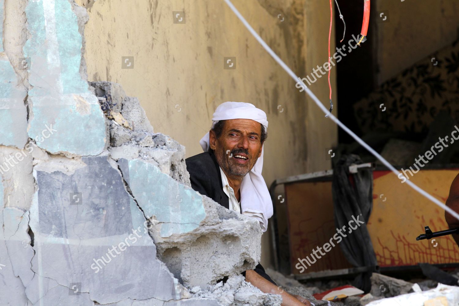 Yemeni Man Sits Amid Rubble House Editorial Stock Photo - Stock Image ...
