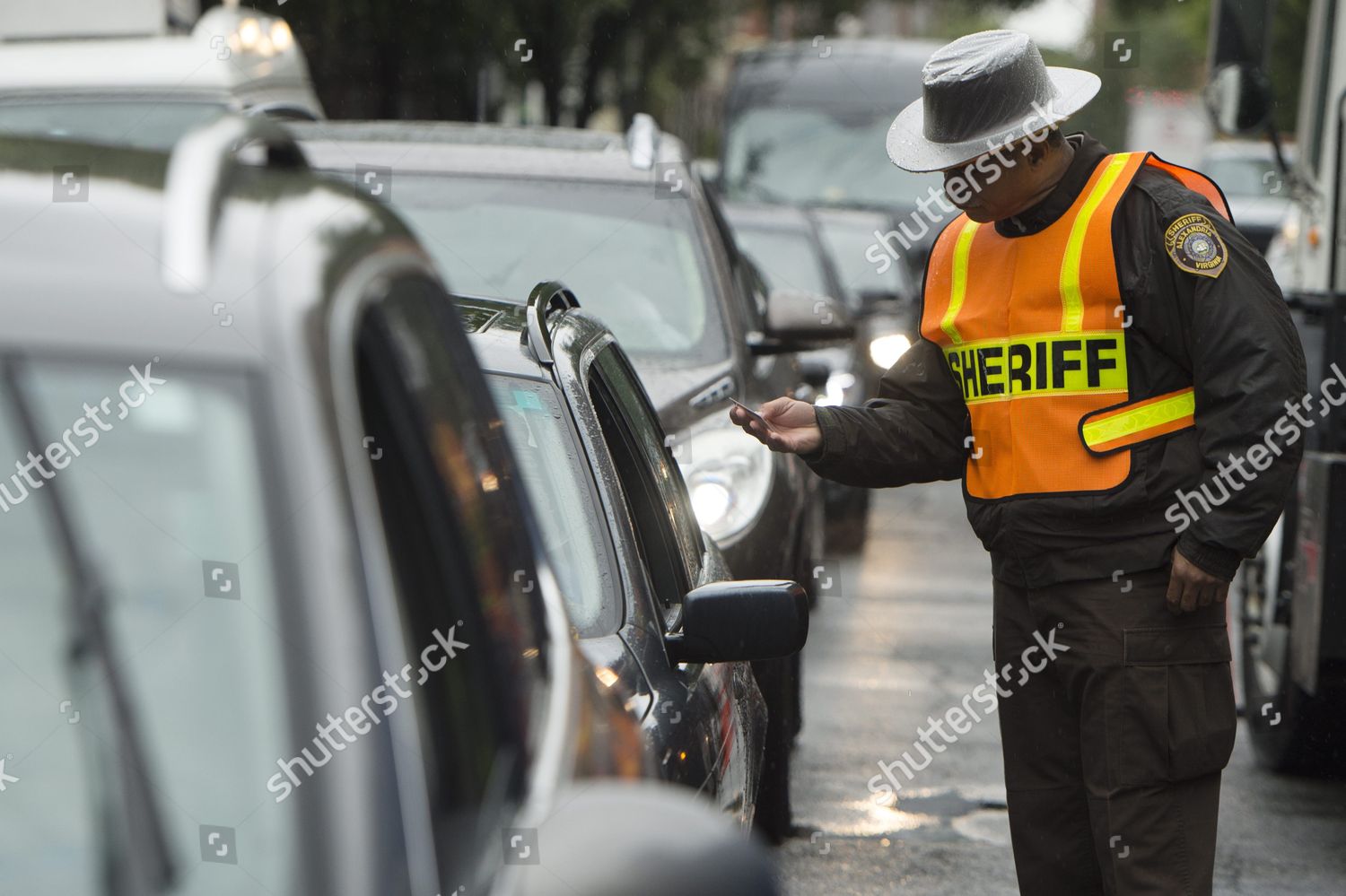 Sheriff Checks Id Cards Drivers Waiting Editorial Stock Photo - Stock ...