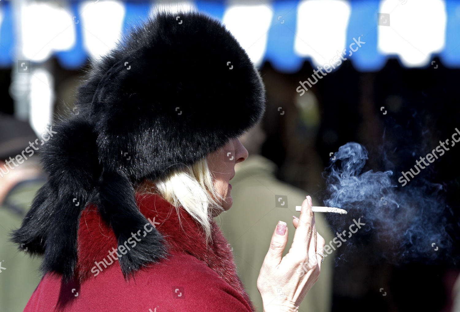 Lady Wearing Wooly Hat Smokes Cigarette Editorial Stock Photo - Stock ...