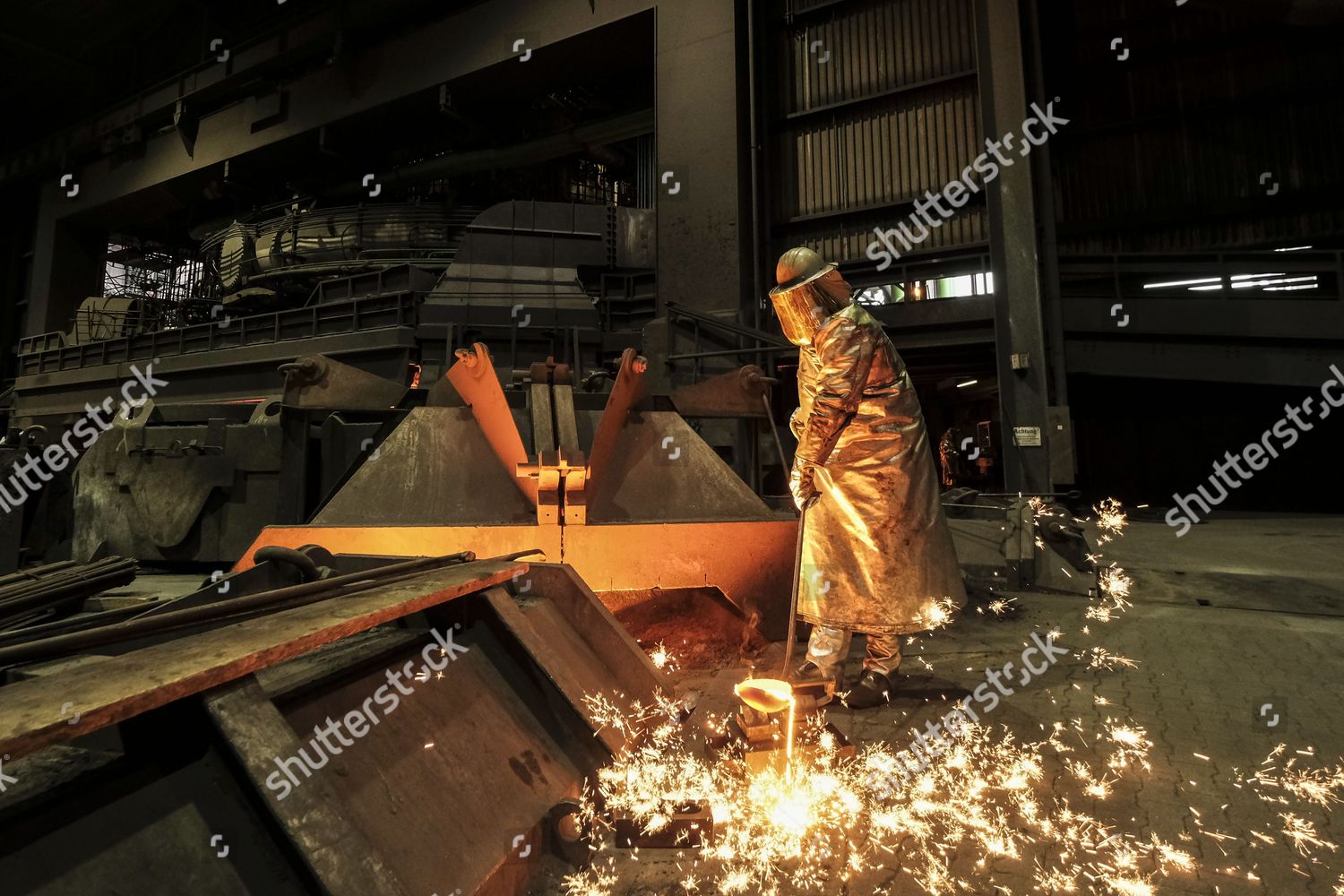 Worker Takes Sample Flowing Steel Furnace Editorial Stock Photo - Stock ...