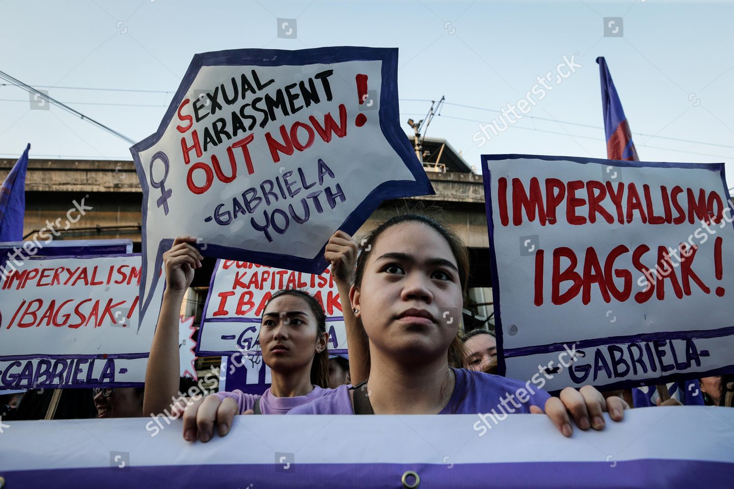 Filipino Women Hold Placards During Protest Editorial Stock Photo ...