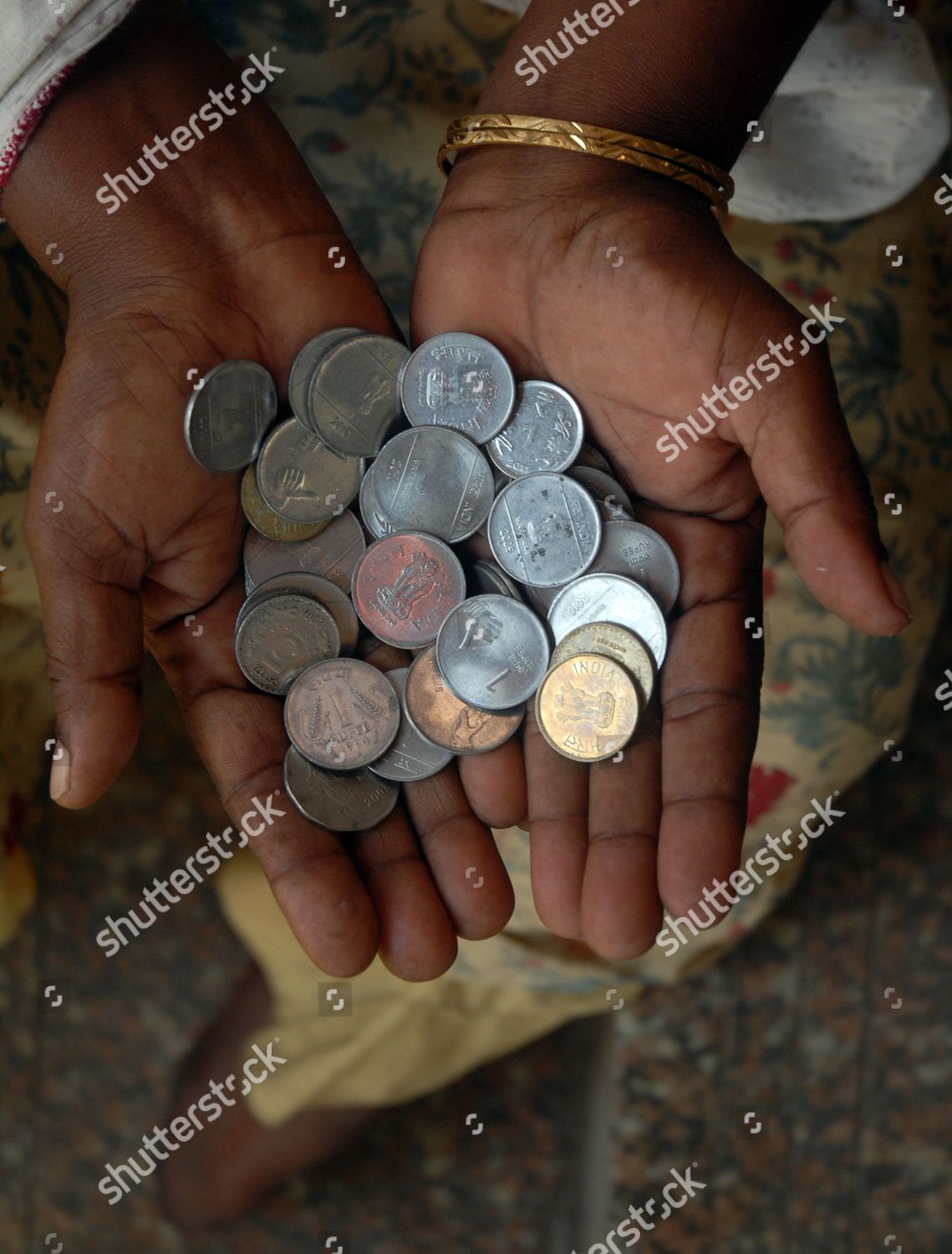 Beggar Holds Indian Rupee Currency Coins Editorial Stock Photo - Stock ...