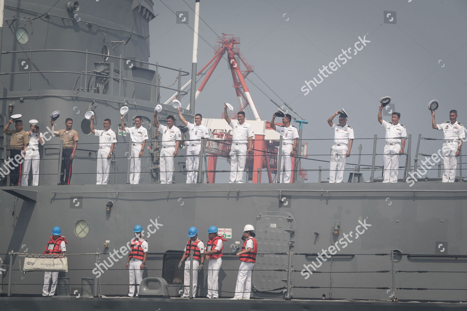Filipino Navy Officers Wave Goodbye During Editorial Stock Photo ...