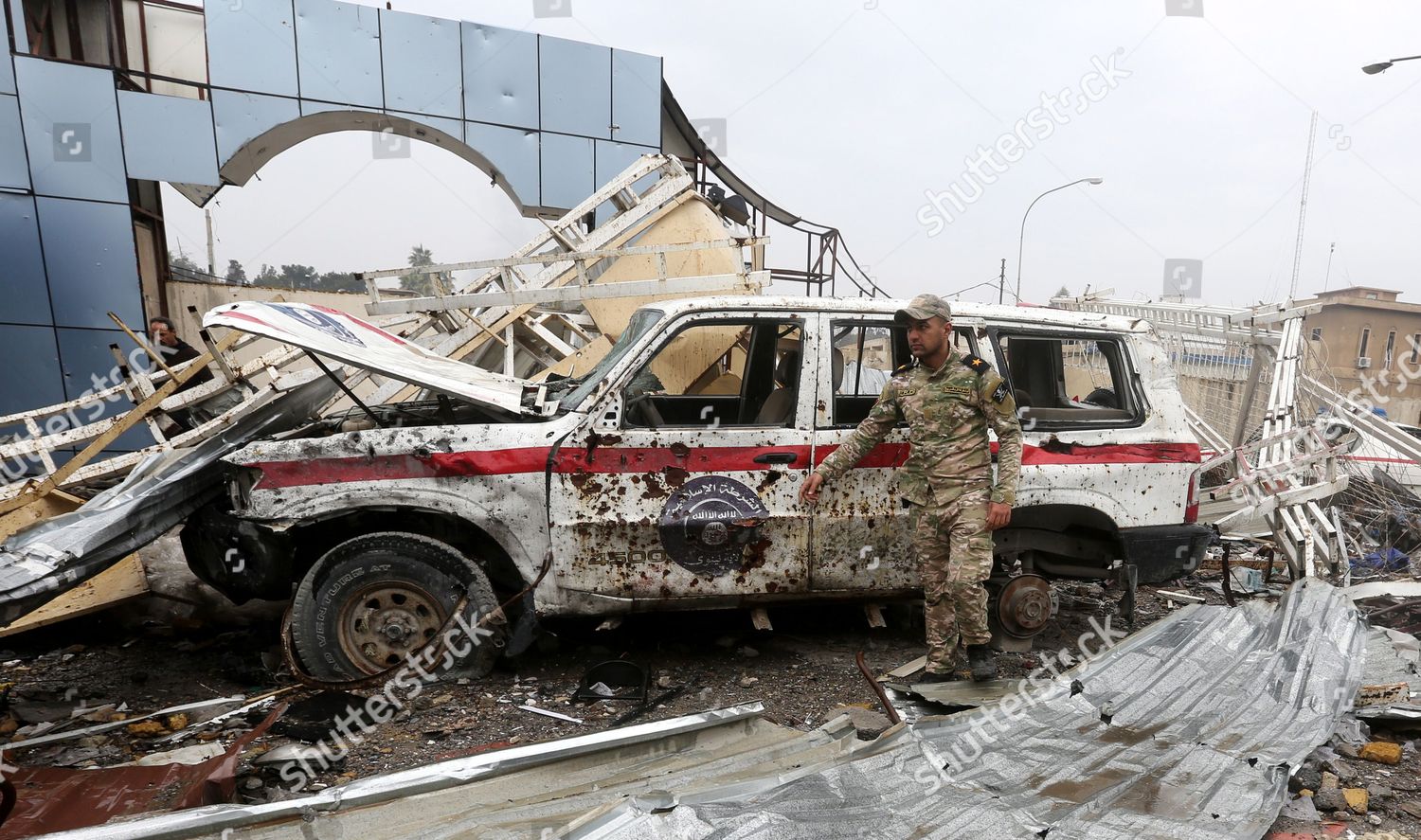 Iraqi Soldier Inspects Destroyed Building Which Editorial Stock Photo ...