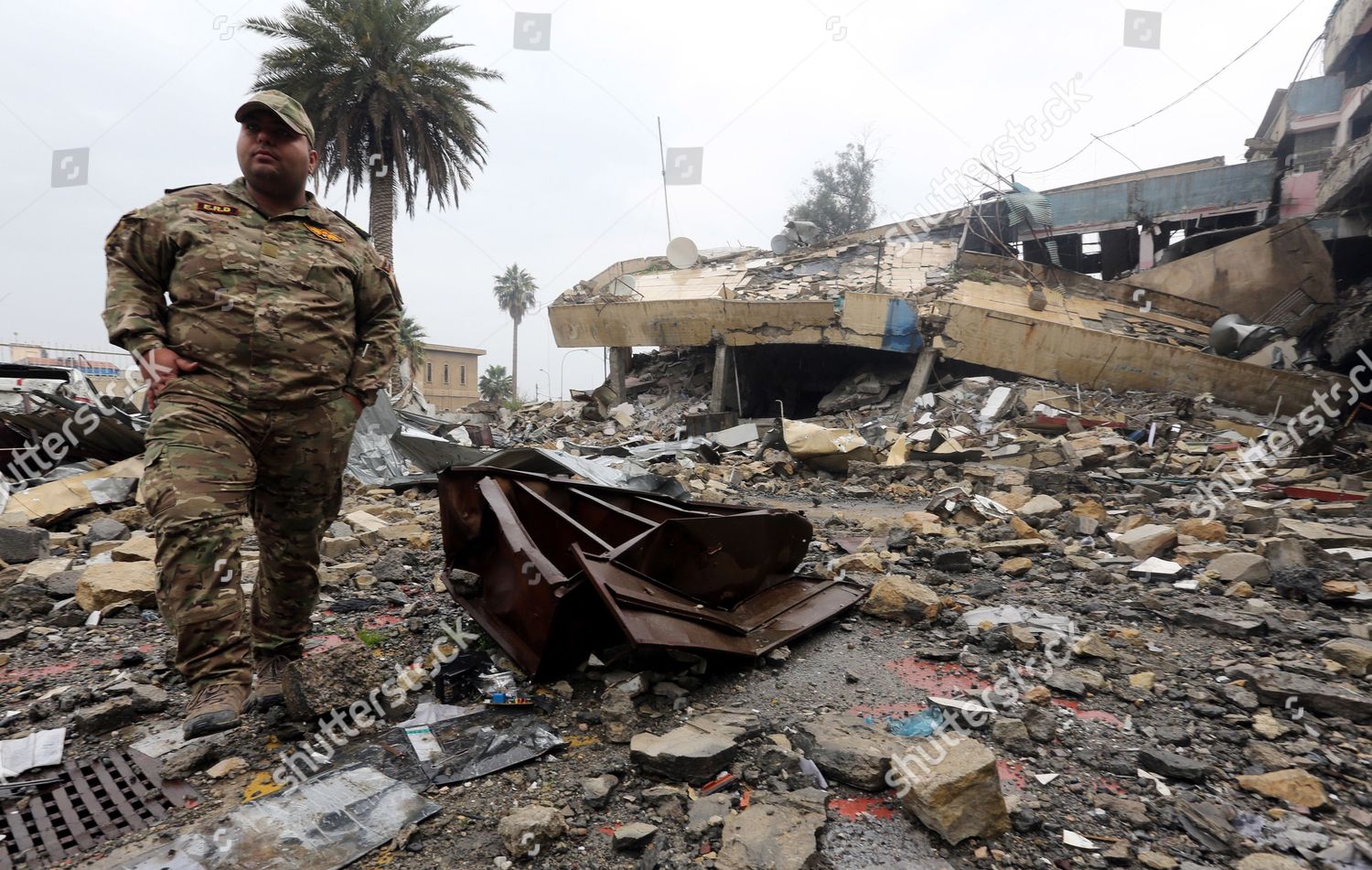 Iraqi Soldier Inspects Destroyed Building Which Editorial Stock Photo ...