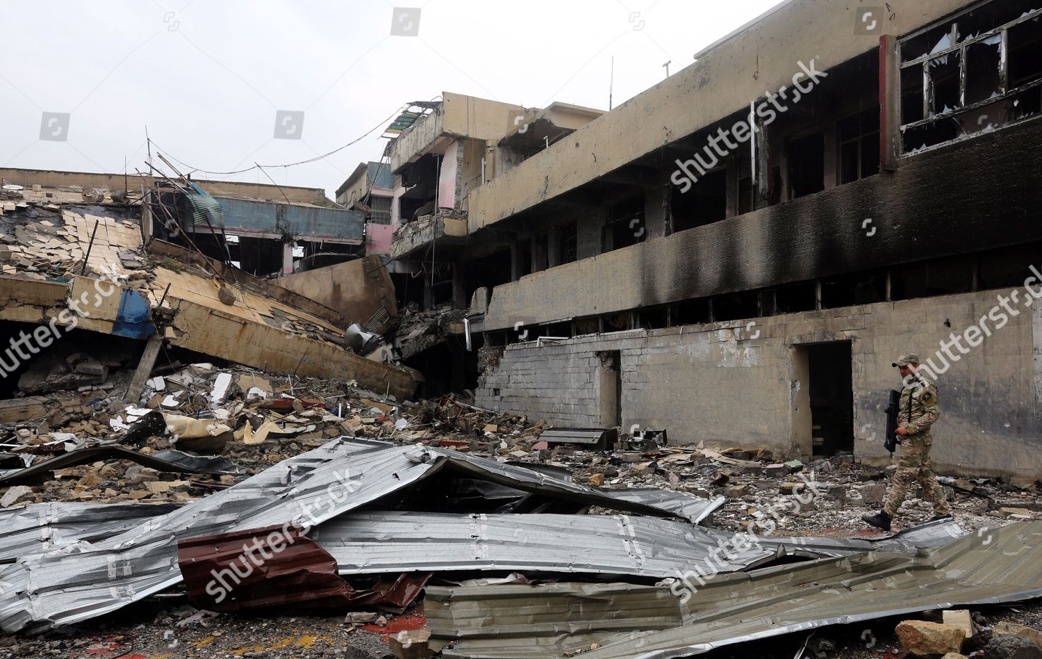 Iraqi Soldier Inspects Destroyed Building Which Editorial Stock Photo ...