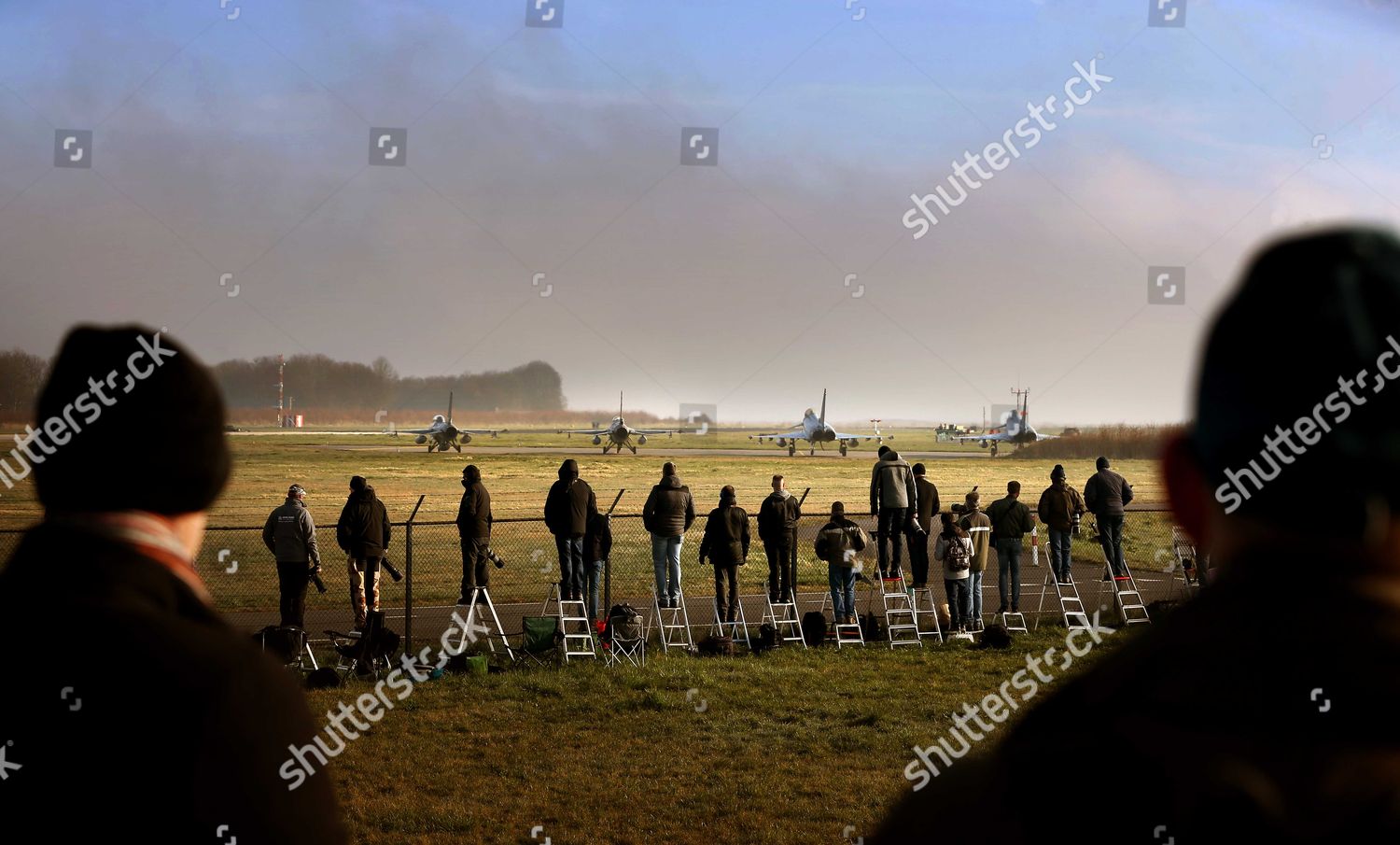 Aircraft Spotters Standing On Ladders Watch Editorial Stock Photo ...