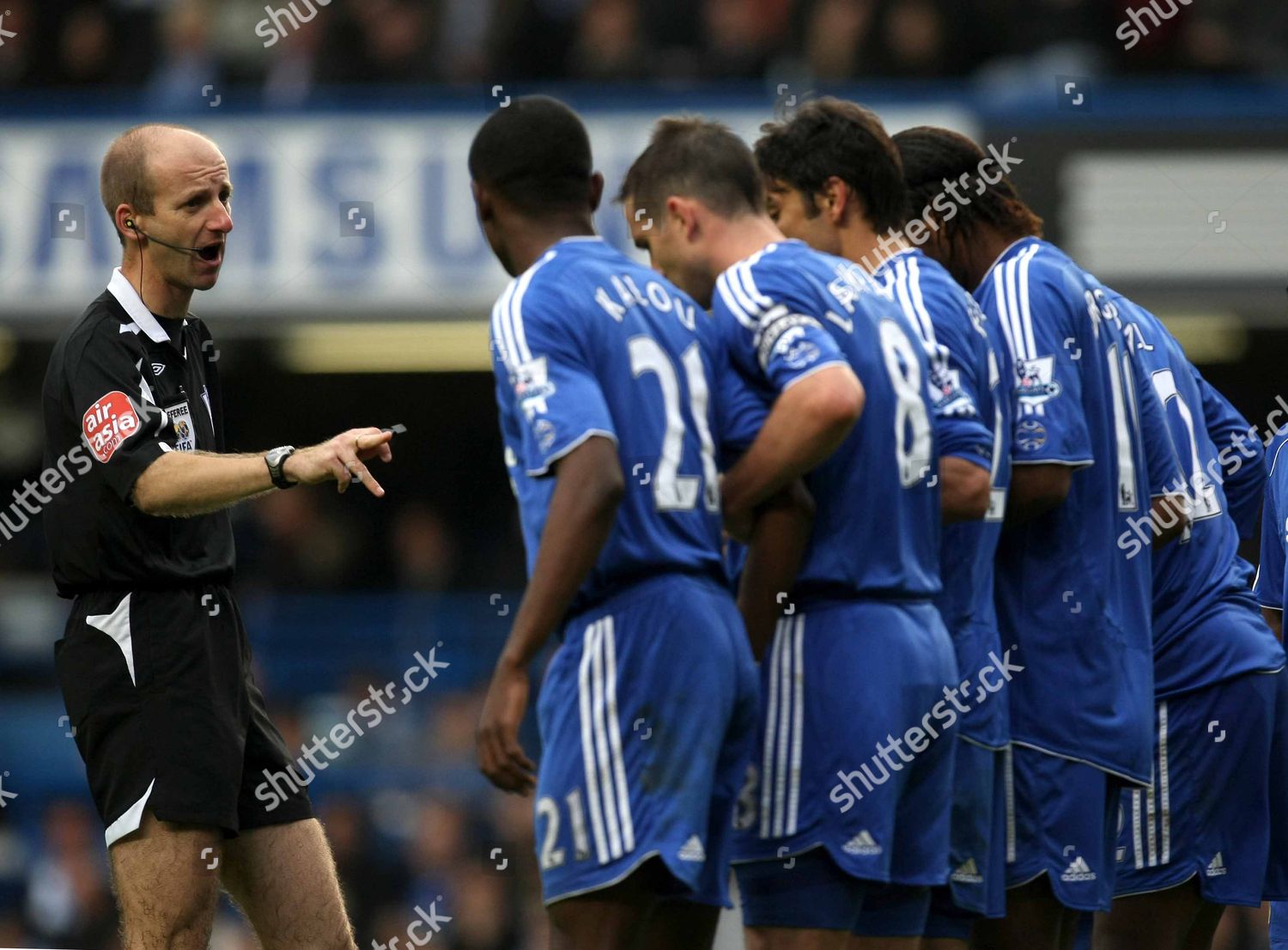 Referee Mike Riley Organises Chelsea Defensive Editorial Stock Photo ...