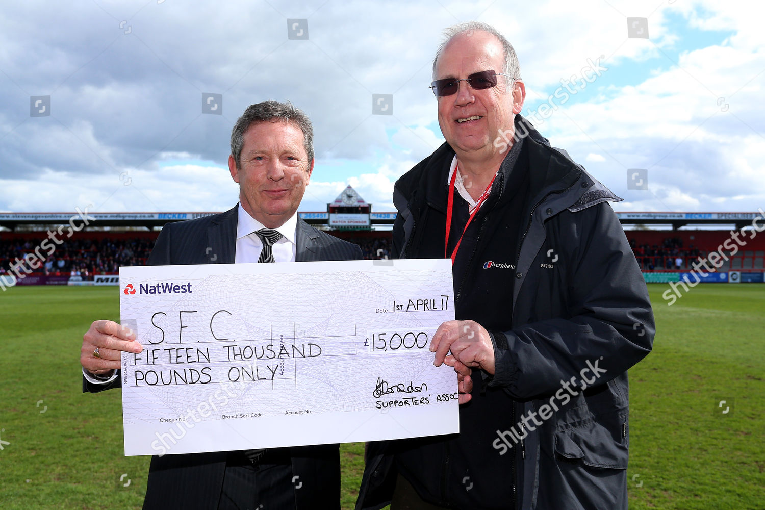 Stevenage Chairman Phil Wallace Receives Cheque Editorial Stock Photo ...