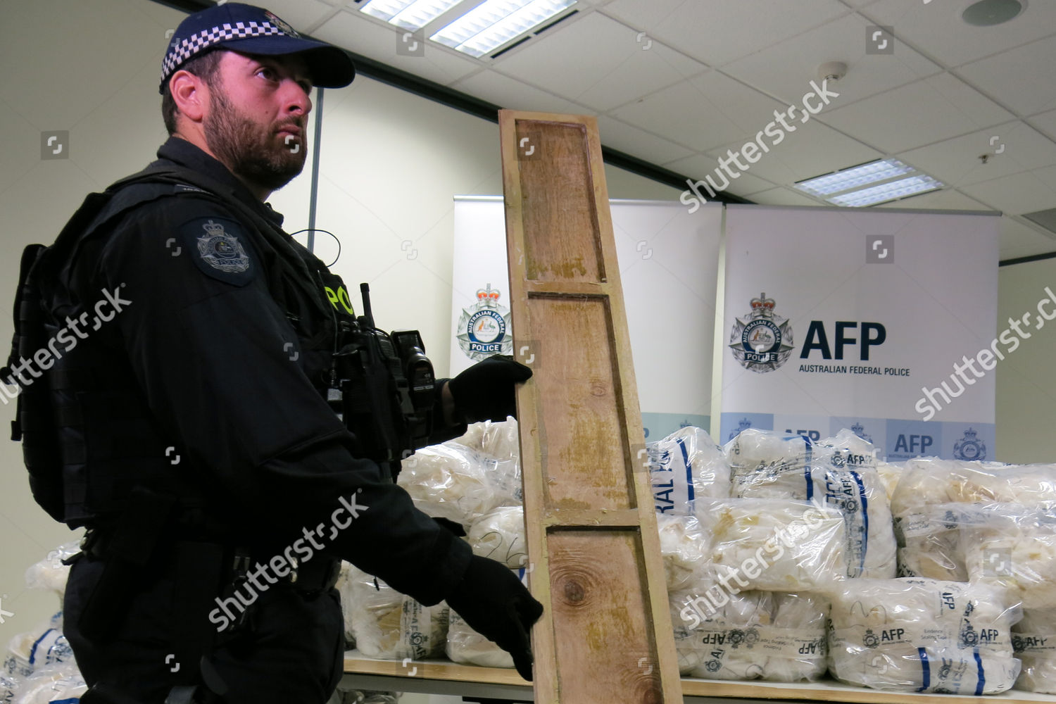 Police Officer Holds Floorboard During Press Editorial Stock Photo ...