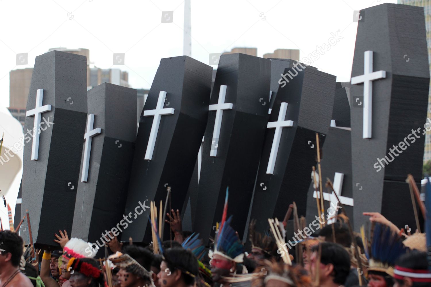 Brazilian Indigenous People Carry Dozens Coffins Editorial Stock Photo ...