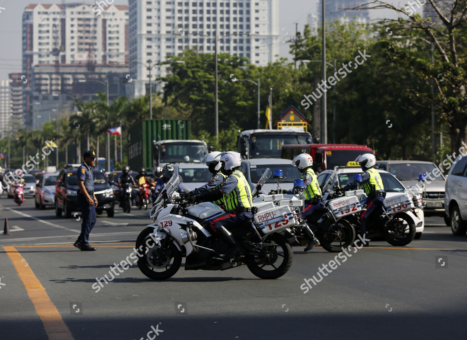 Filipino Police Motorcycle Escorts Maneuver On Editorial Stock Photo ...