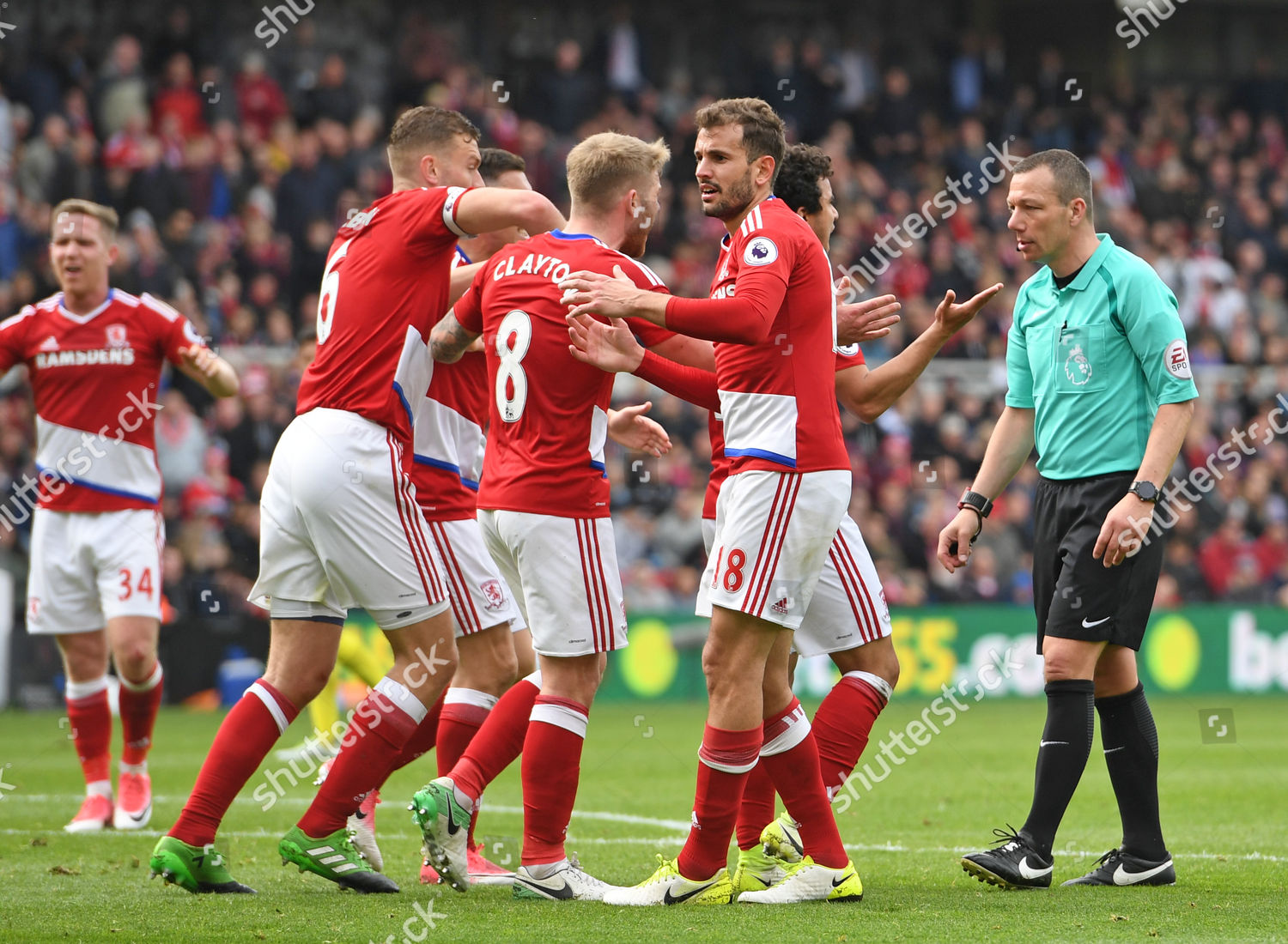 Middlesbrough Players Surround Referee Kevin Friend Editorial Stock ...