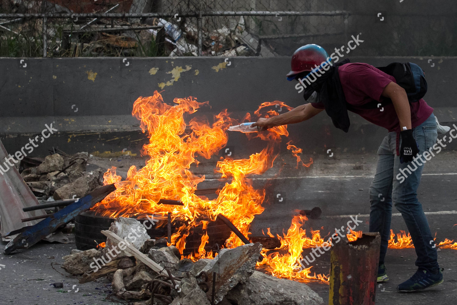Demonstrator Fuels Fire Barricade During Protest Editorial Stock Photo ...